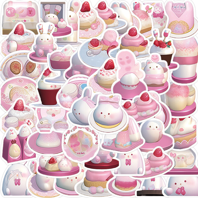49PC Cute Pink Pudding Rabbit Anime Stickers Luggage Skateboard ...