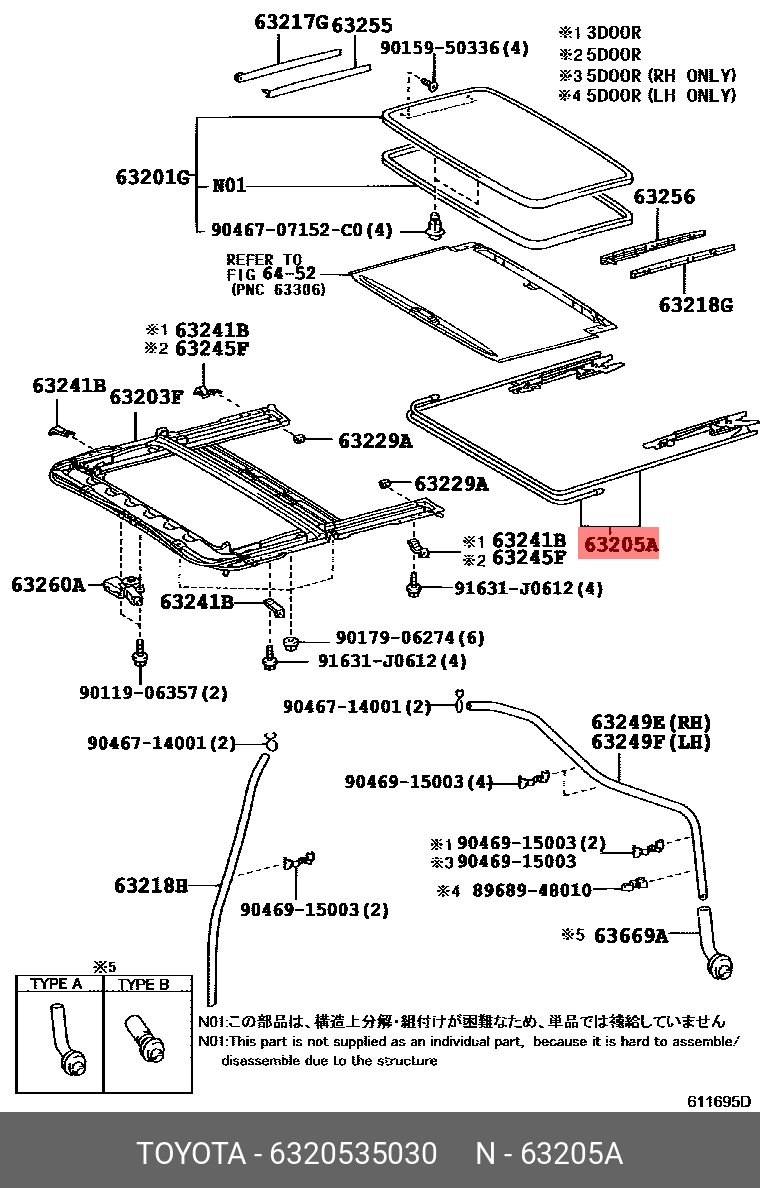 Original cable sub-assy, sliding roof drive, 6320535030 for TOYOTA ...