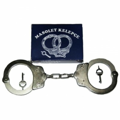 POLICE REAL Handcuffs Heavy Duty Metal Steel Double Lock Silver MASOLET ...