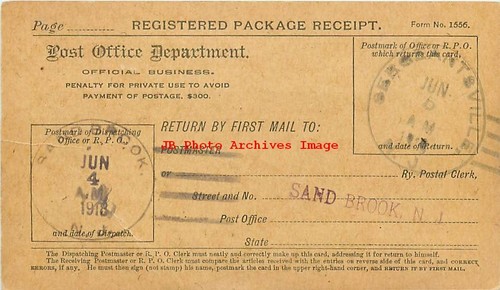 NJ, Sand Brook, New Jersey, Sergeantsville Cancel, Registered Package ...