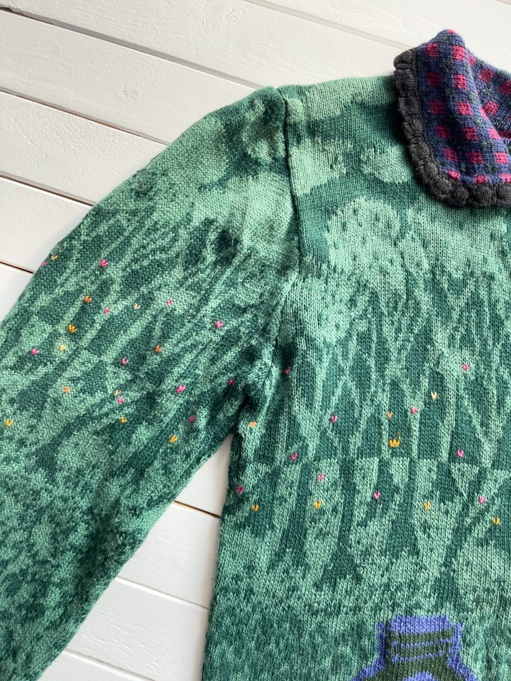 vtg Cullinane green firefly bug insect embroidered cardigan sweater | eBay