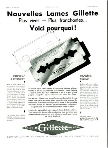 Publicité ancienne lames de rasoir Gillette nouvelles 1932 issue de ...