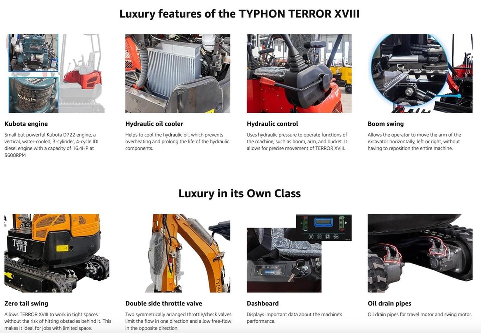 TYPHON TERROR XVIII Prestige 2 Ton Mini Excavator KUBOTA Diesel Engine ...
