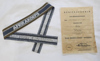 WW2 WWII German Luftwaffe DAK AFRIKAKORPS Cuff title insignia w award ...