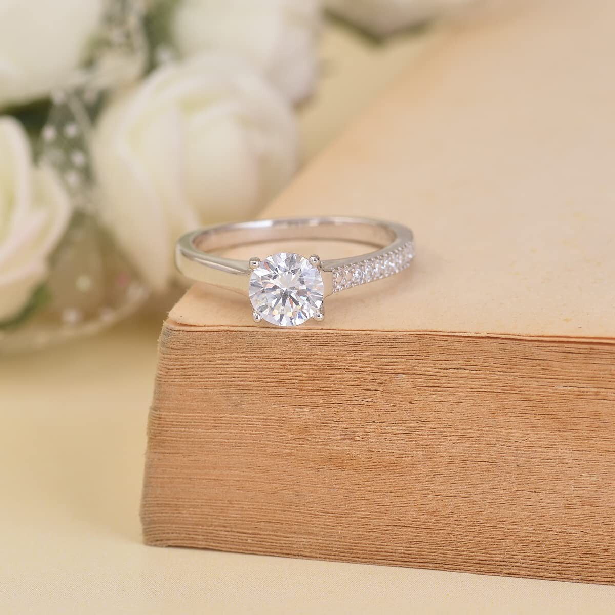 925 Sterling Silver American Diamond Solitaire Engagement Ring Cubic ...