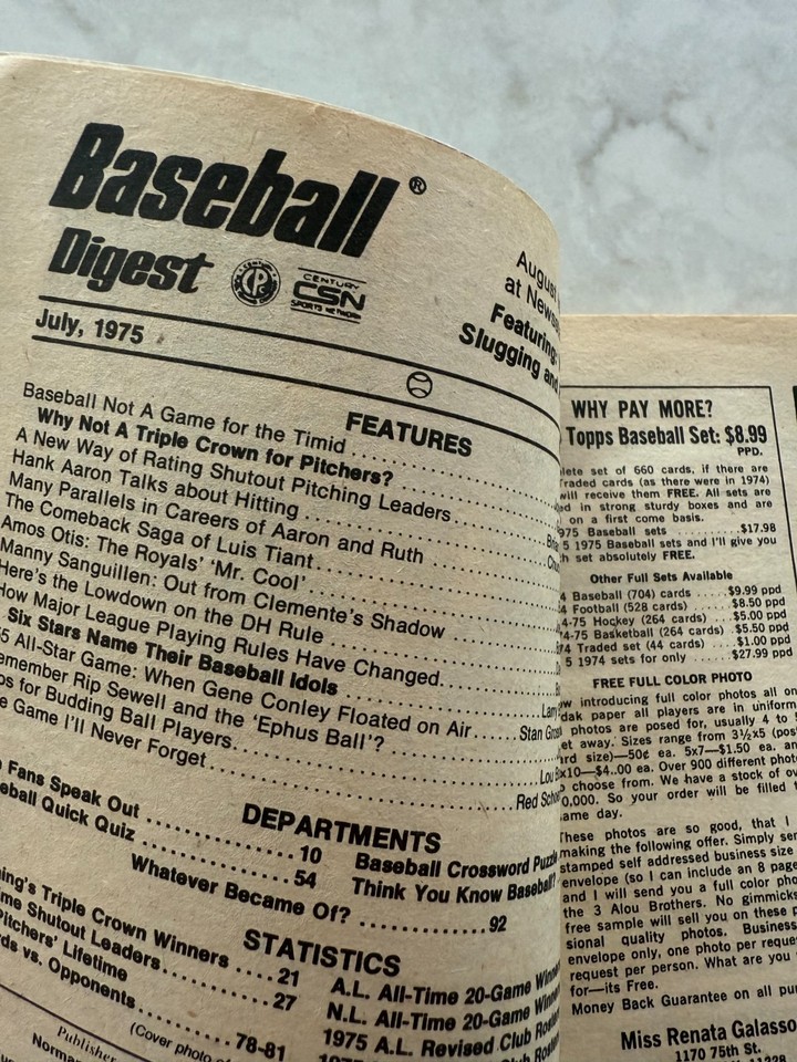 Baseball Digest magazine, July 1975, cover: Nolan Ryan, no label | eBay