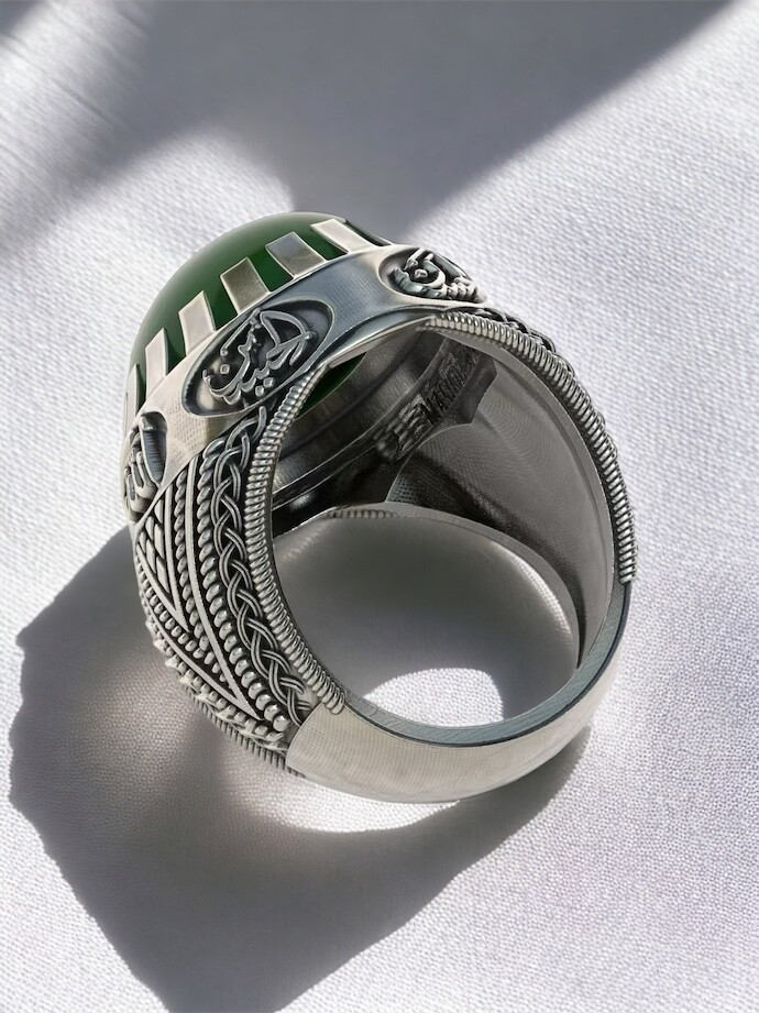 Men shia islamic ring natural carnelian agate Green akik silver yemeni ...