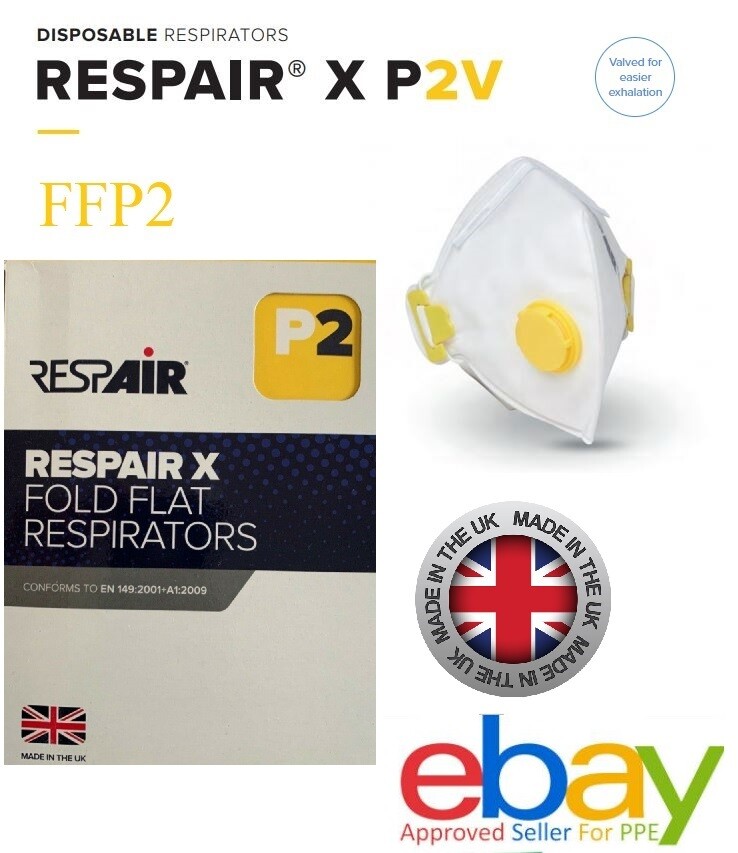 RESPAIR FFP2 Face Mask Respirator Fold Flat Valved Mask Made in UK, 1 ...