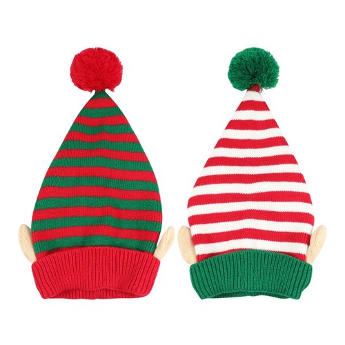 Santa Hat Festive Striped Headwear With Ear Christmas Dwarf Hat Adults ...
