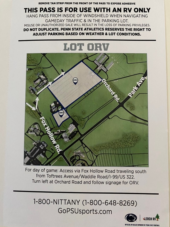 2024 Penn State Football ORV Parking Pass - Maryland (11/30/24) | eBay