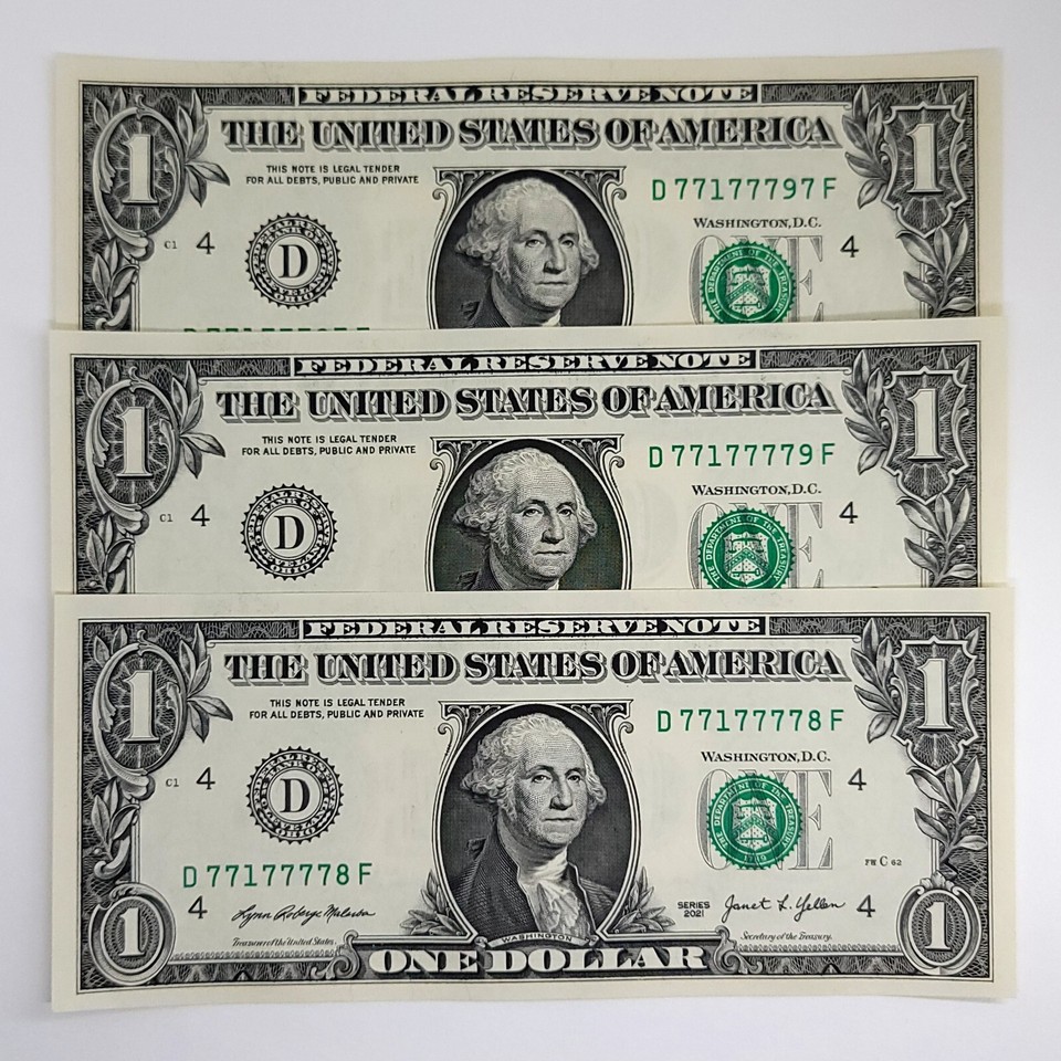 6 of a Kind 7s Fancy Serial Number One Dollar Bill Lot of 3 #6OK003 | eBay