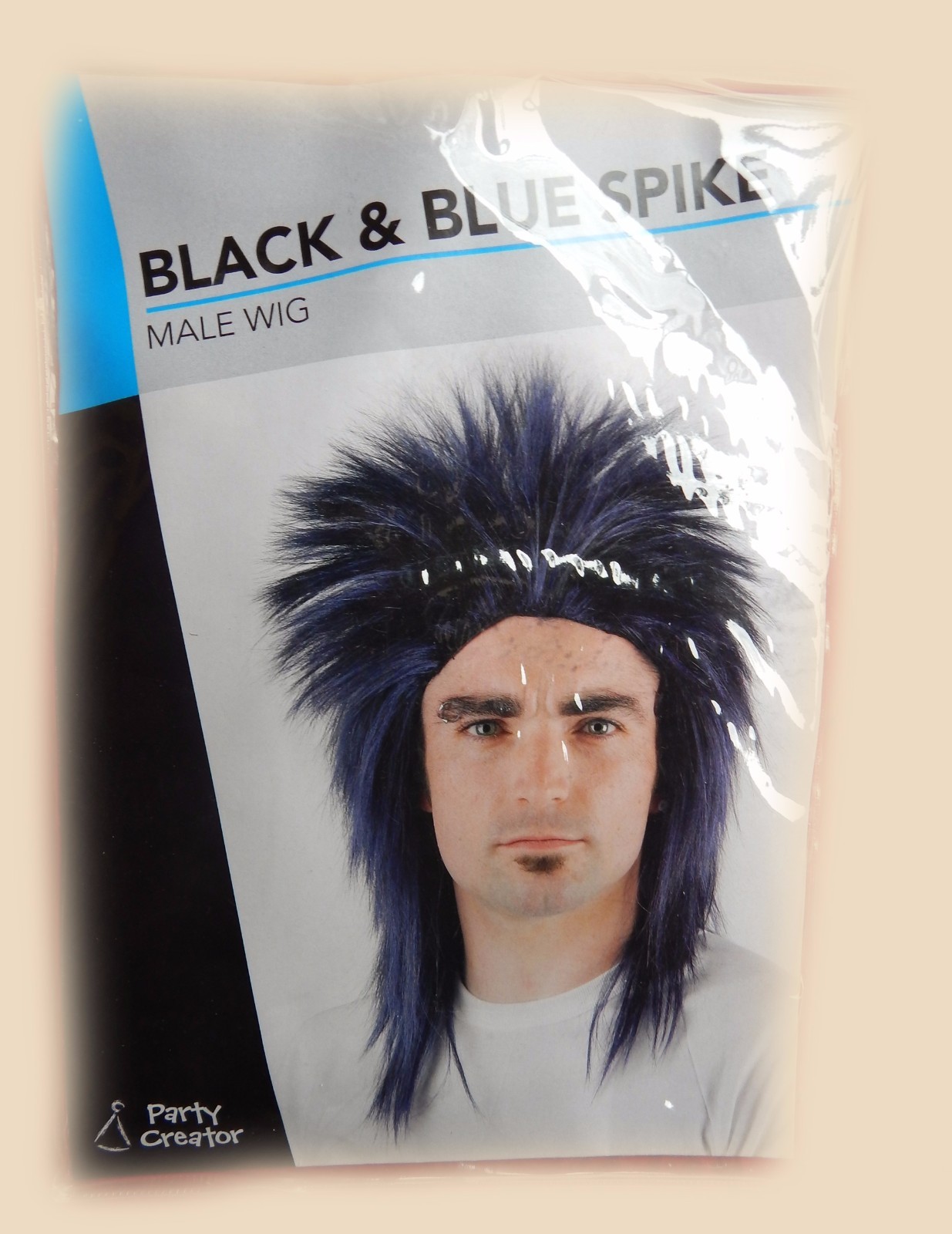 Mens Spiky Punk Rocker 80s Pop star Wig Black Blue Mullet Costume Ozzie ...