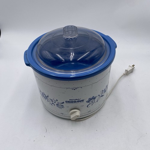 Vintage Rival Crock Pot Blue Scroll Pattern 2.5 Qt Stoneware Slow ...