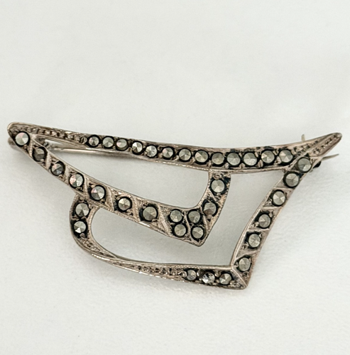 Vintage 925 Sterling Silver Marcasite Unique Abstract Leaf Shaped ...