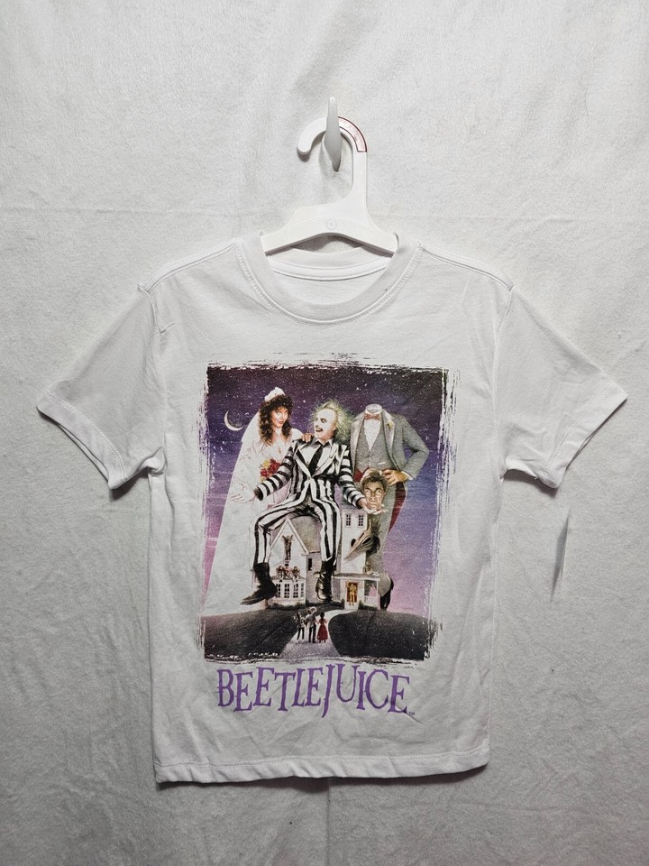 BEETLEJUICE NEW♈Girl's/Boy's MAD ENGINE SS Tee size M~White/pink/blue ...