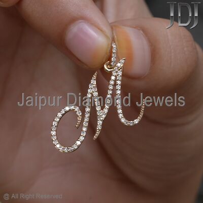 Solid 14k Yellow/White/Rose Gold M Initial Natural Diamond Alphabet ...