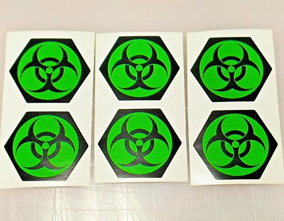 6 pack BIOHAZARD Symbol Hexagon Hard Hat Safety Helmet Stickers Decals ...