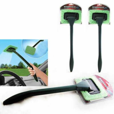 2 Windshield Clean Car Glass Cleaner Wiper Handle Wand Microfiber Cloth ...