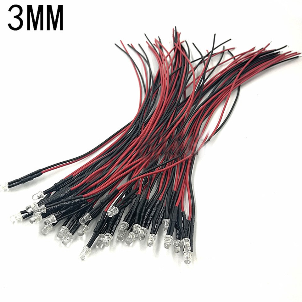 10 30 50pcs Pre Wired DC 9-12V 3mm 5mm Flat Top LED Diodes White Red ...