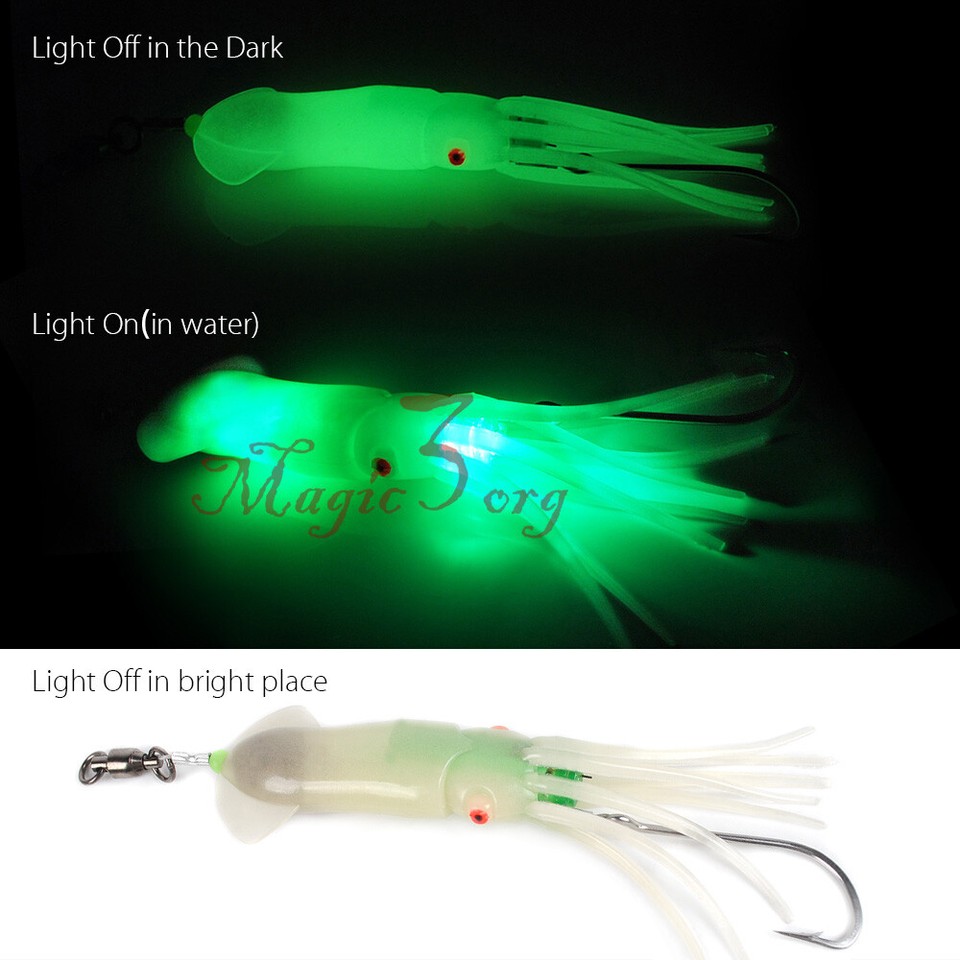 Saltwater LED Fishing Lures Lighted Squid Baits Deep Drop Lights Tuna ...
