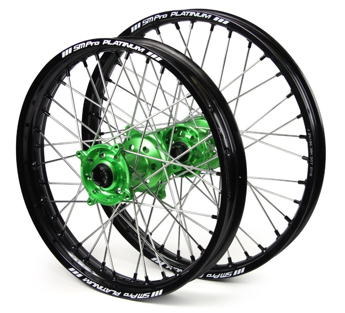 Kawasaki KX450F 2006 - 2024 SM Pro Wheel Set 21/19 Black Rim Green Hub ...