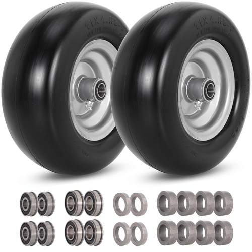 2 Pack 11x4.00-5 Flat Free Tire and Wheel Assembly with 3/4" Precision ...