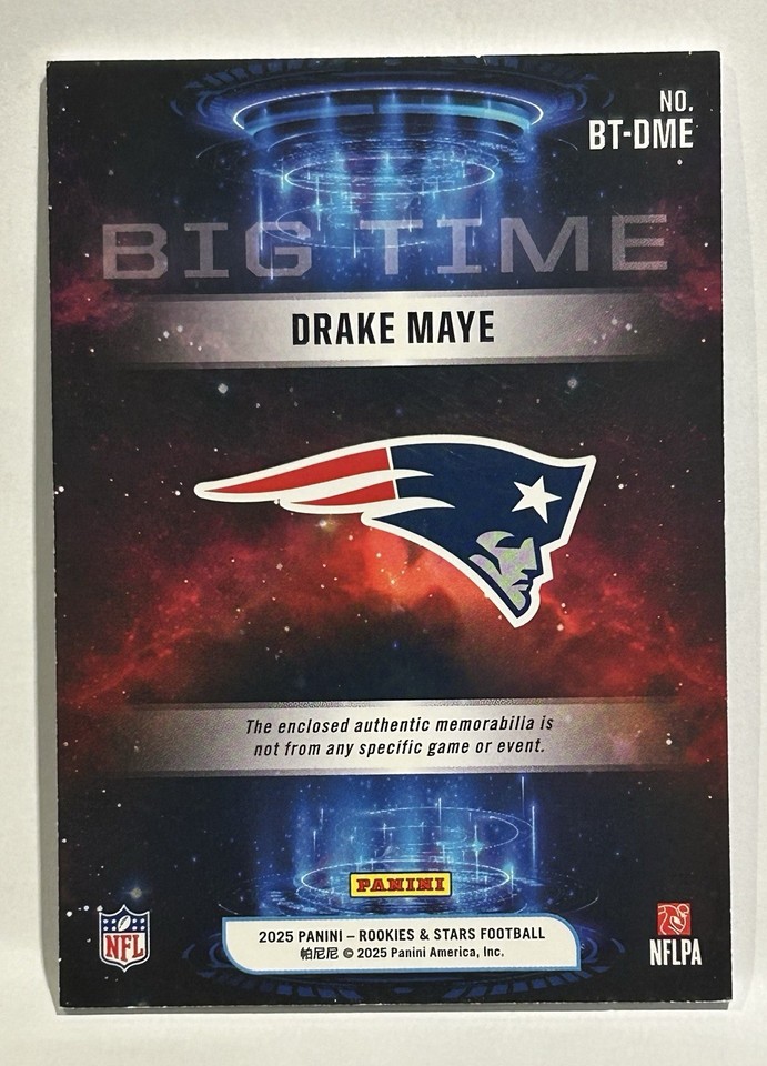 2025 Panini Rookies & Stars Drake Maye Patch Big Time Patriots BT-DME ...