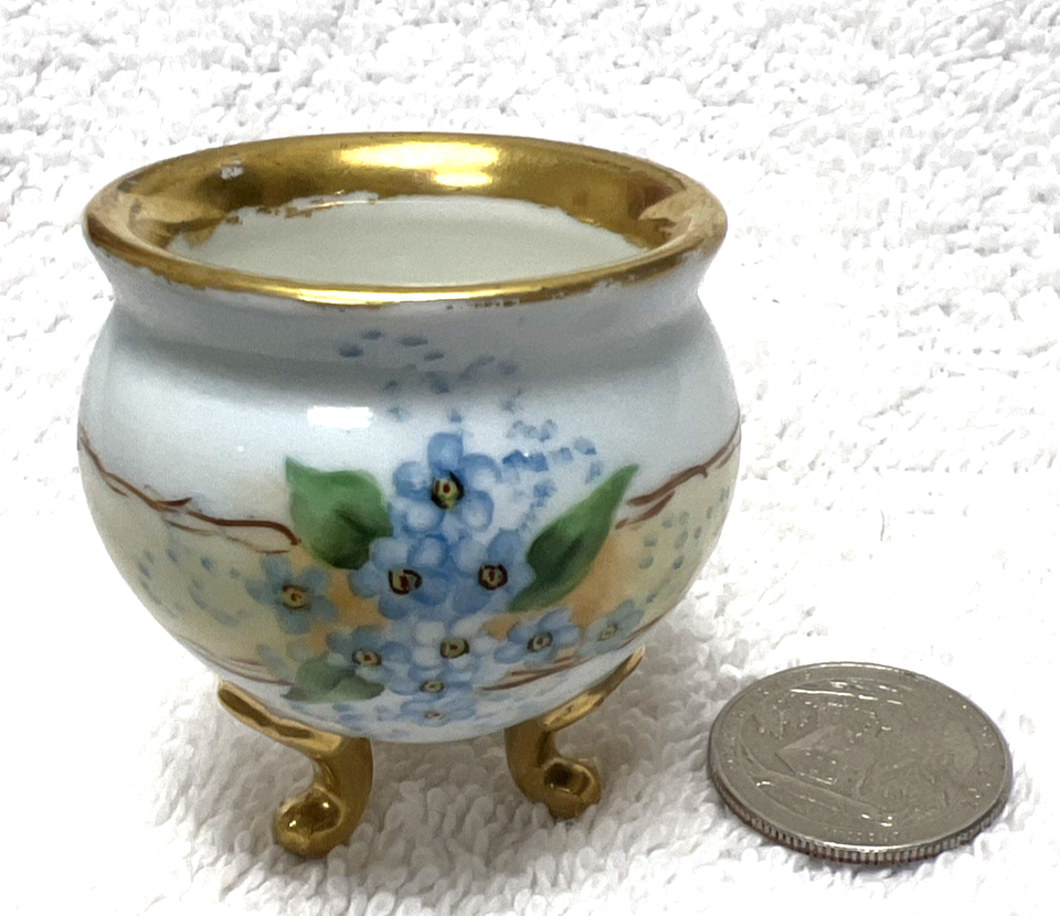 Vintage Handpainted Porcelain Floral Gold Accents Footed Open Salt ...