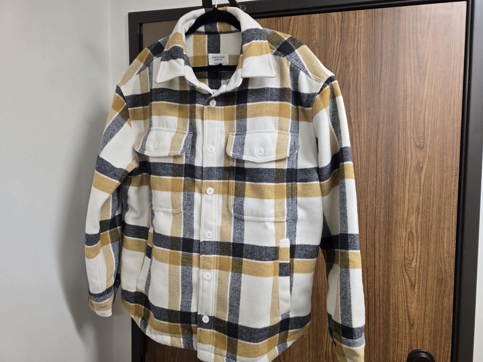 American Eagle Jacket Mens Medium Flannel Shacket Plaid Yellow ...