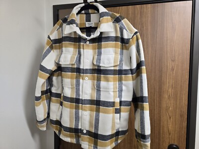 American Eagle Jacket Mens Medium Flannel Shacket Plaid Yellow ...