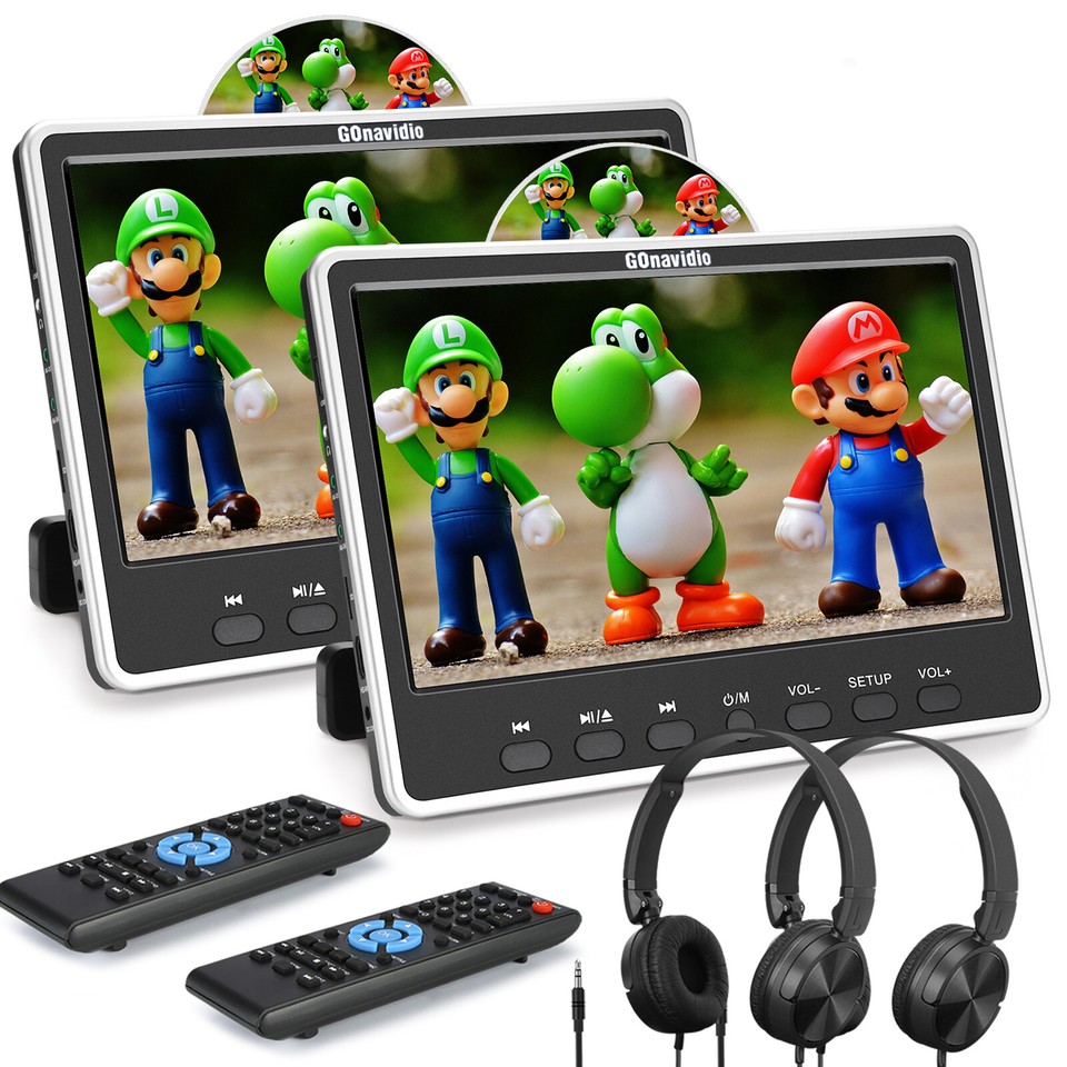 2 X 12" Screen Car DVD Player Headrest Monitor TV Full HD HDMI USB SD ...
