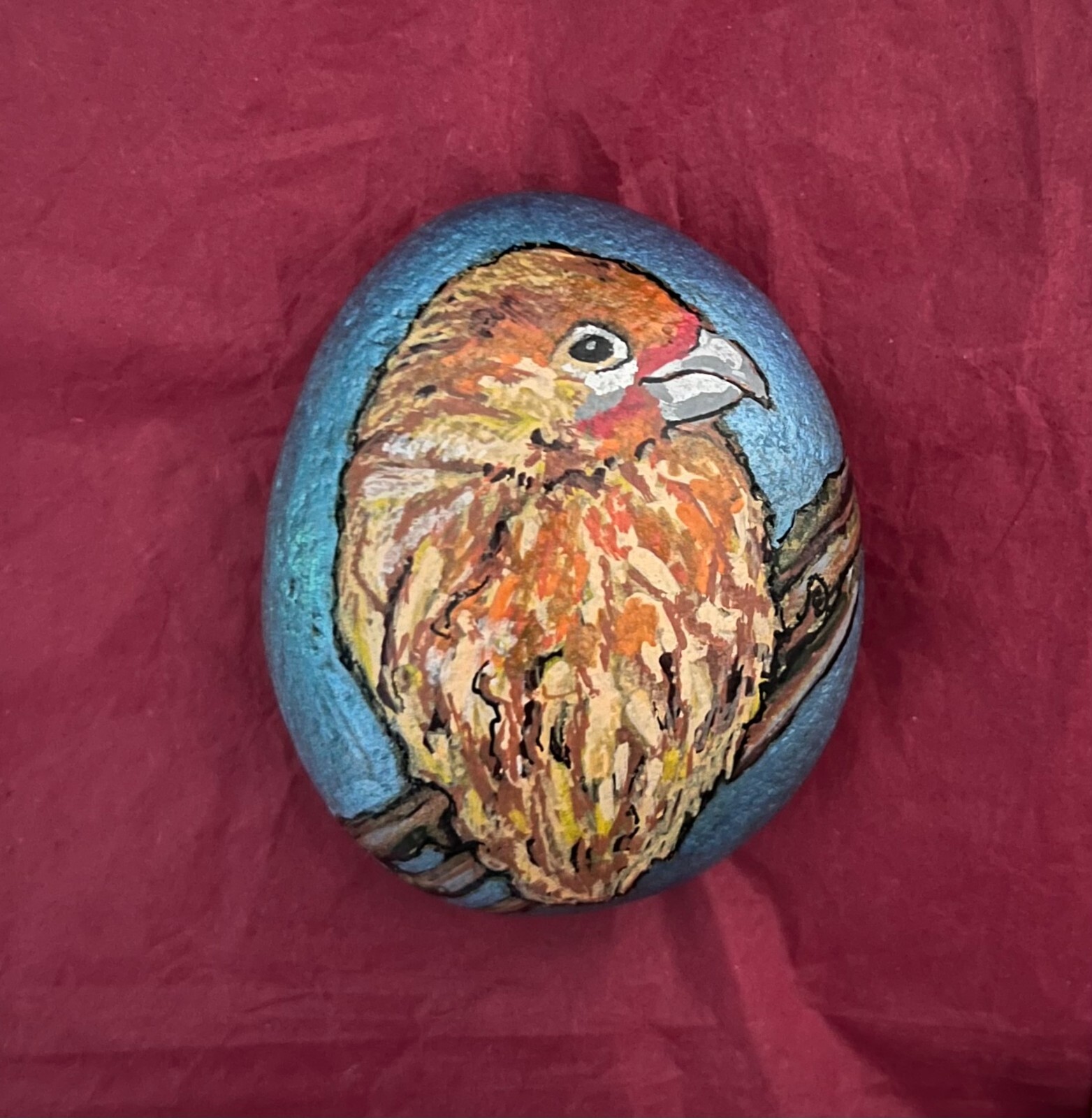 Hand Painted River Rock HOUSE FINCH Bird Work of Stone Art | eBay