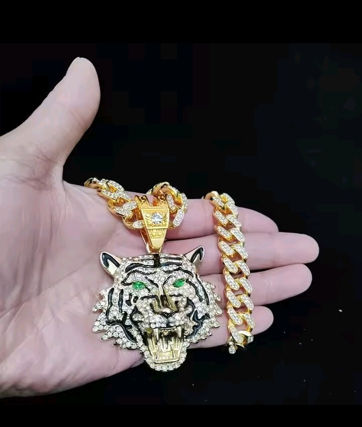 Iced Out 3D Tiger Pendant Cuban Chain Bling Necklace Hip Hop Jewelry | eBay