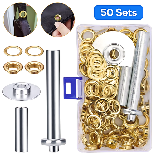 50 Set Grommet Kit Eyelet Leather Craft Canvas Hole Punch Tool 1/2 ...