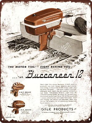 1954 Gale Products Buccaneer 12 3 5 HP Outboard Motor Boat Metal Sign ...
