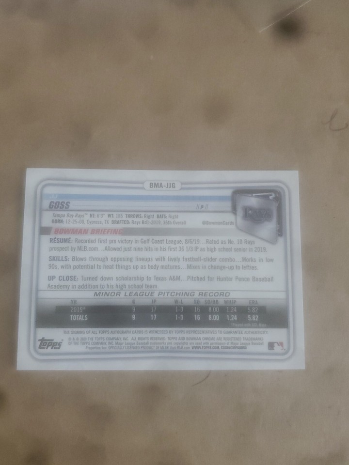 2020 Bowman Chrome Mega Box JJ Goss Refractor Prospect Auto #BMA-JJG ...