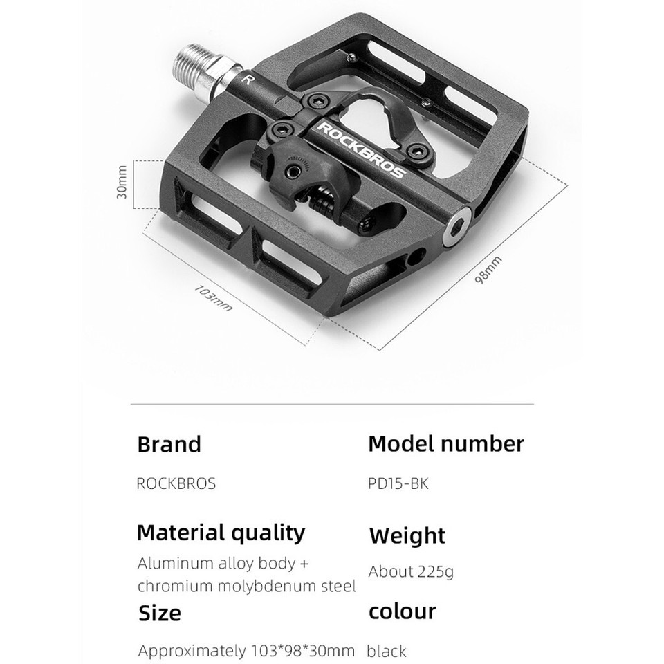 ROCKBROS Bike Cleats Pedals with SPD Sealed Clipless Flat Platform 9/16 ...