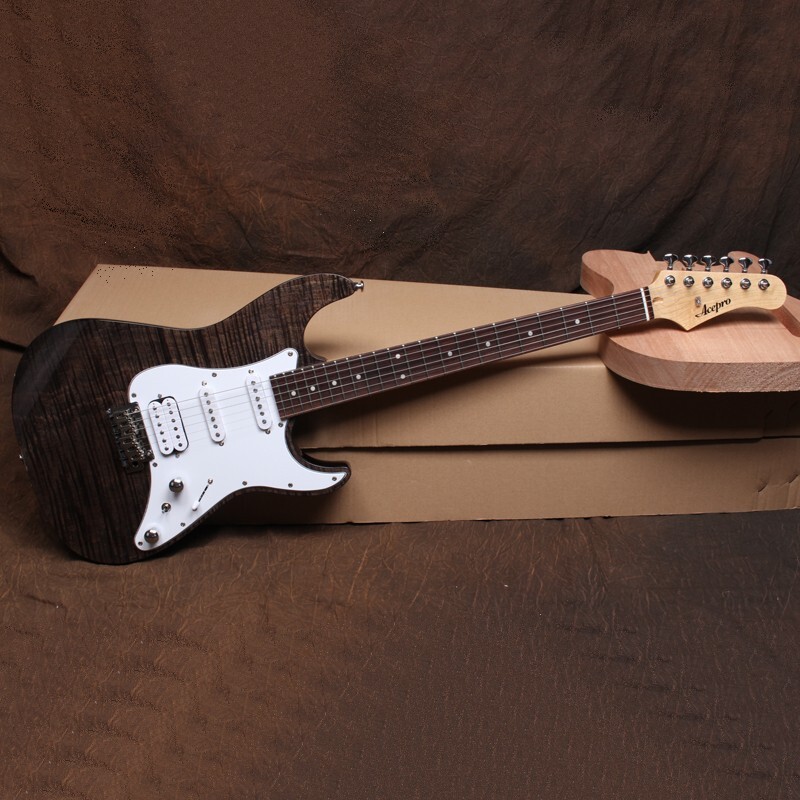 Acepro Electric Guitar Wilkinson Tremolo Bridge Transparent Black Flame ...