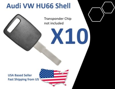 10x Transponder Key Shell With Blade for Audi VW HU66 Clamp Style Shell ...