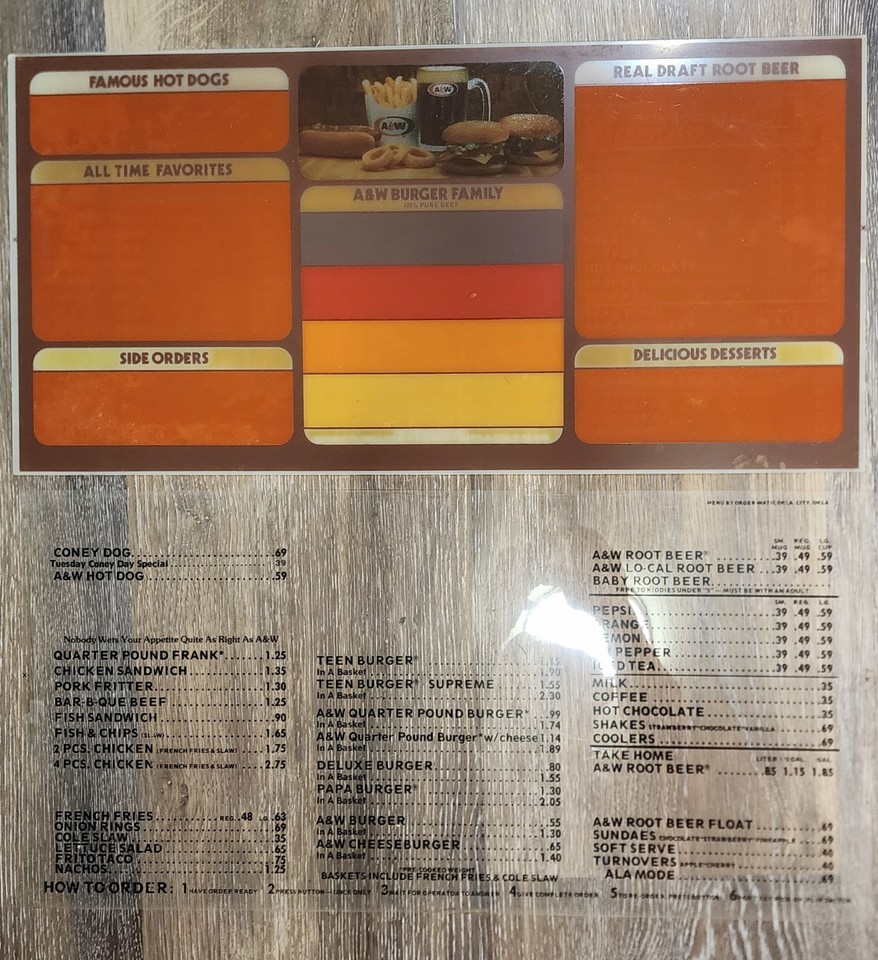 Vtg A&W Drive-In Restaurant Translucent Menu Board Sign w/ Prices ...