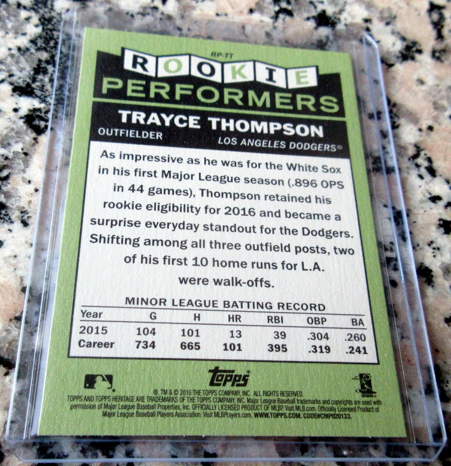 TRAYCE THOMPSON 2016 Topps Rookie Card RC Los Angeles Dodgers New York ...