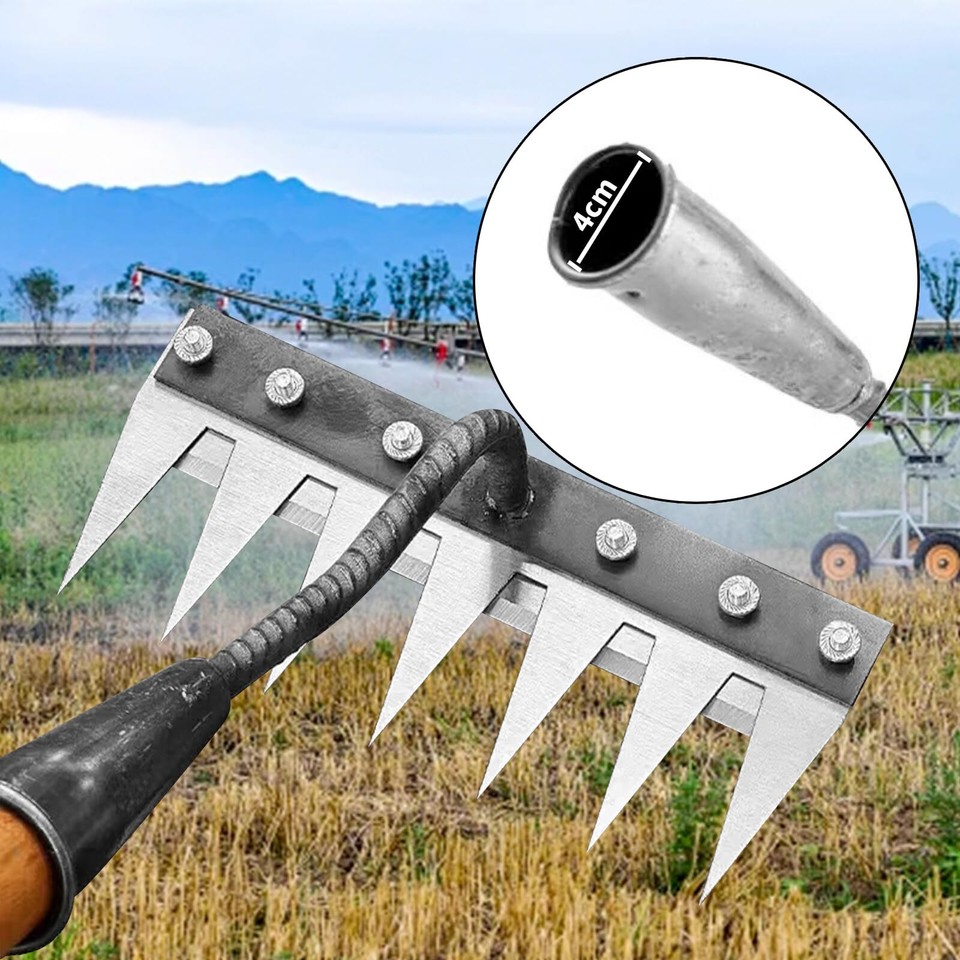 Gardening Hoe Weeding 7 Teeth Rake Steel Farm Tool Grasping Raking Soil ...