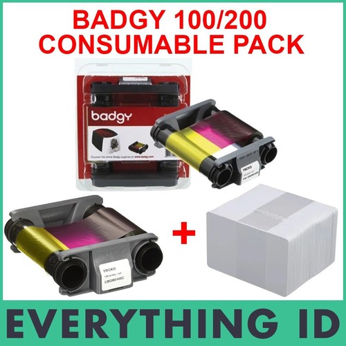 BADGY 100/200 REPLACEMENT COLOUR RIBBON CBGR0100C + 100 PACK CARDS ...