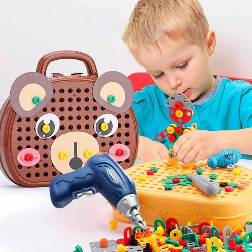 Magic Play Toolbox Creative Mosaic Puzzle Toy Electric Set Drill Screw ...