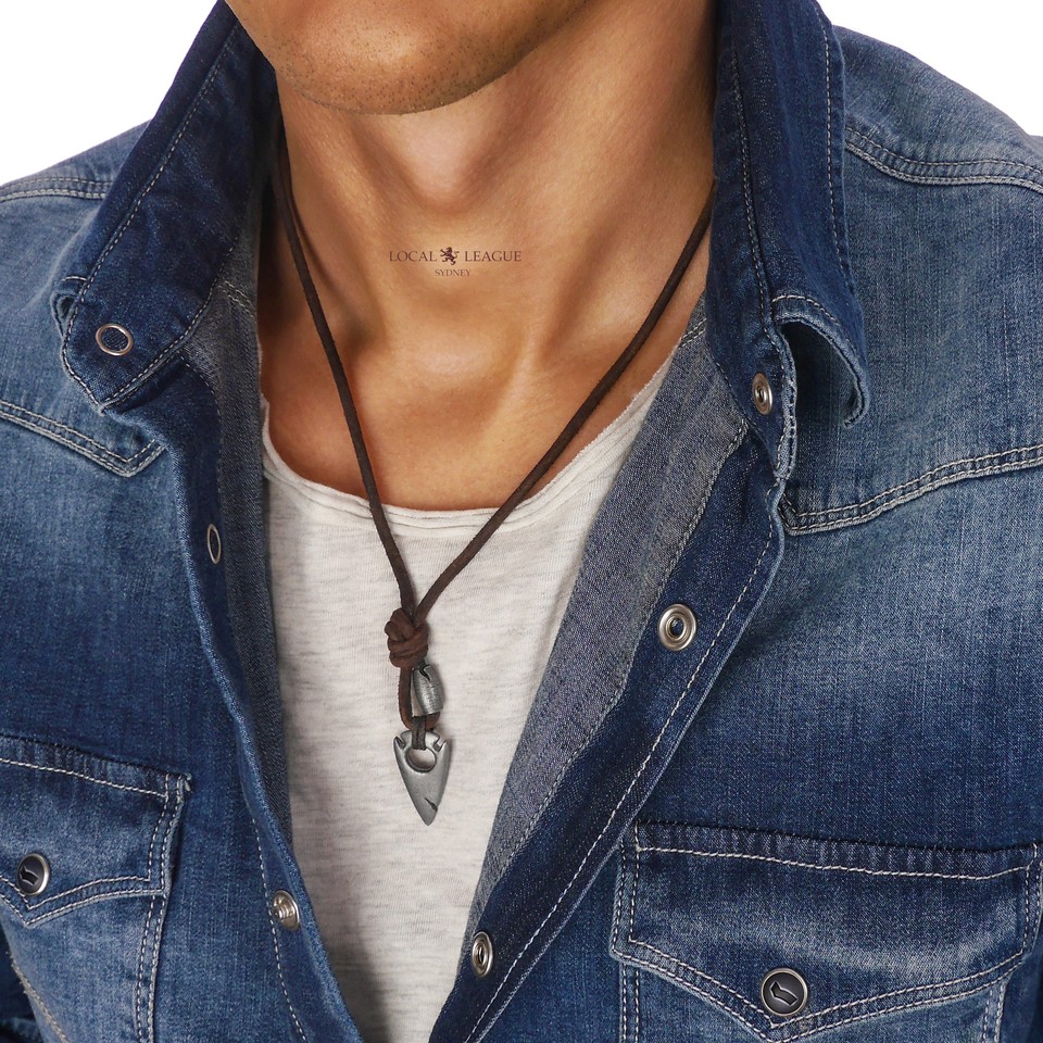 Mens Pendant Necklace Arrowhead Cross Tusk Surfboard Leather Gift for ...