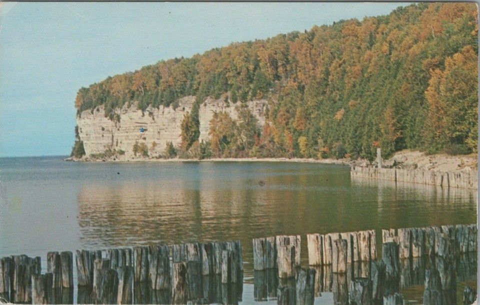 Limestone Cliffs Michigan's Fayette State Park MI Chrome Vintage Post ...
