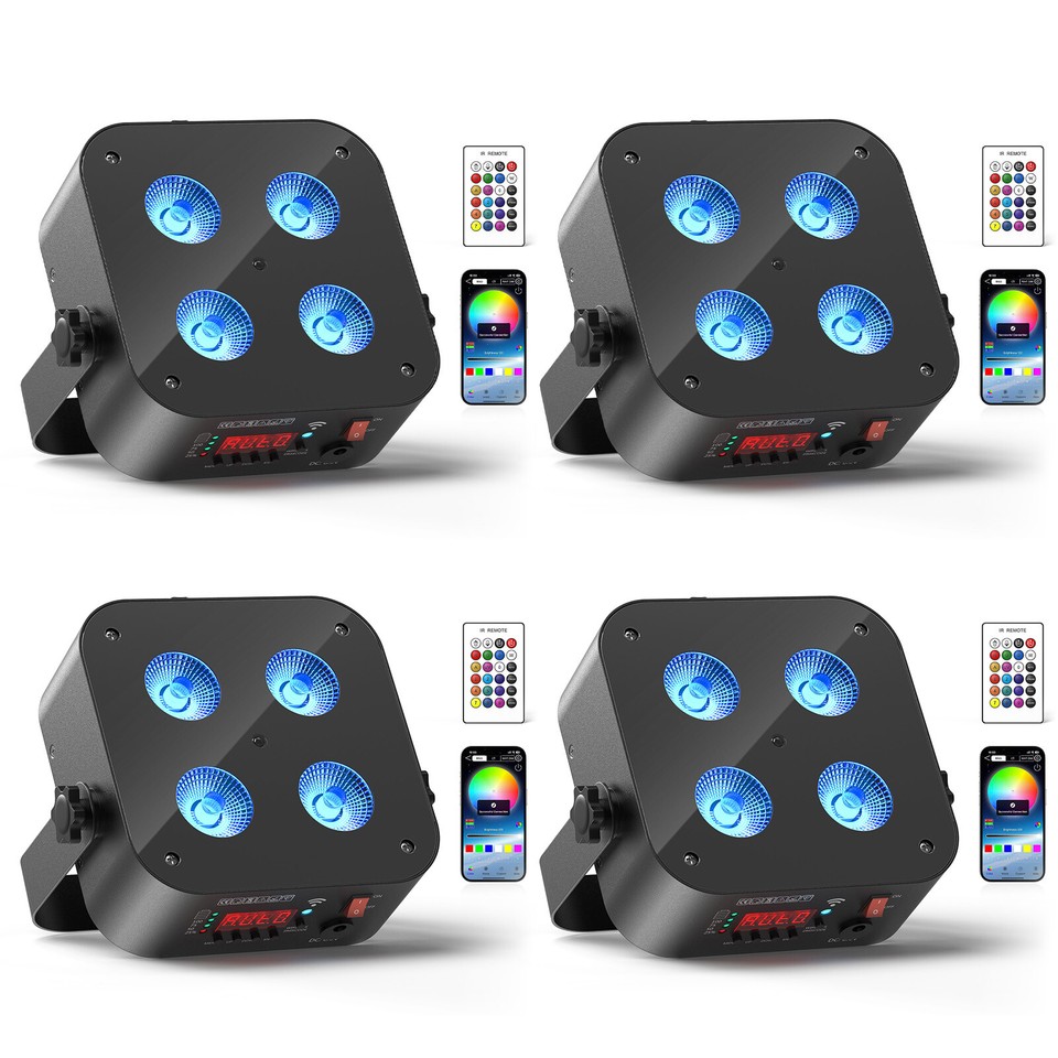 LED 4x25W RGBWA+UV Battery Powered WIRELESS DMX Par Can DJ Uplighting ...