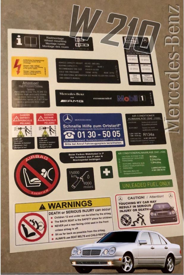 Mercedes-Benz W210 Stickers Decals Restoration Engine Bay, 50% OFF