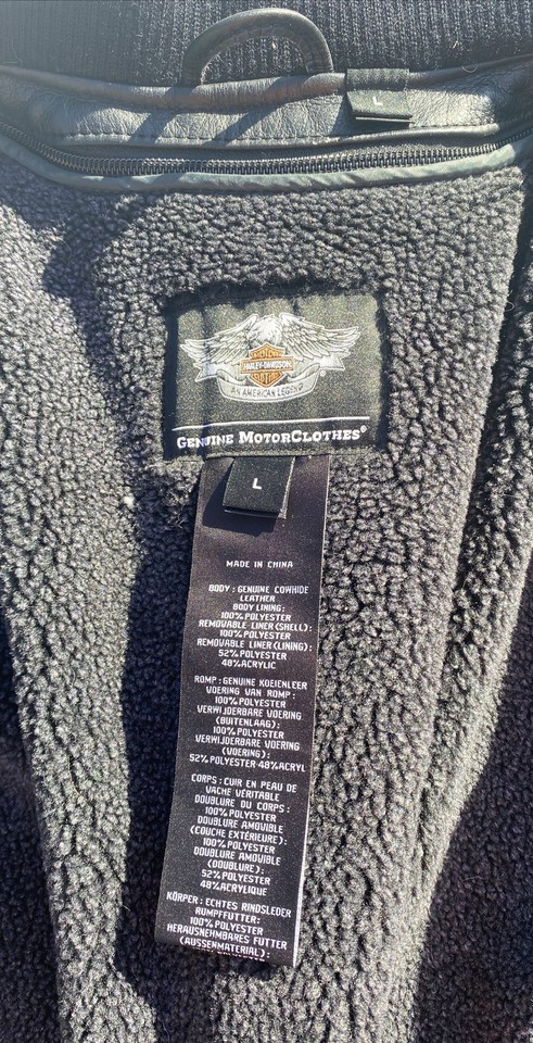 Harley Davidson Men CYLINDER Black Leather Jacket Gray Large Bomber ...