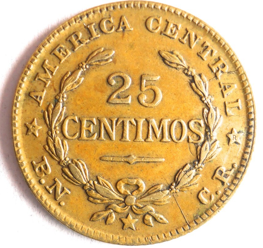 1945 COSTA RICA 25 CENTIMOS - AU - HIGH VALUE WW2 RARE DATE Coin - Lot ...
